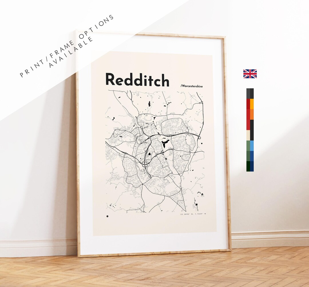 Redditch Map Print - Custom Options/colours Available - Prints or ...