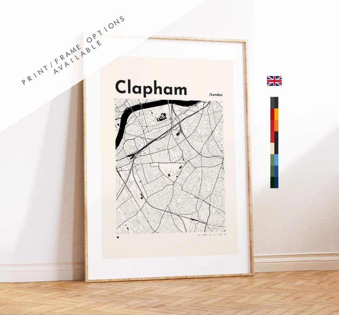 Clapham Map Print - Custom Options/colours Available - Prints or Framed ...