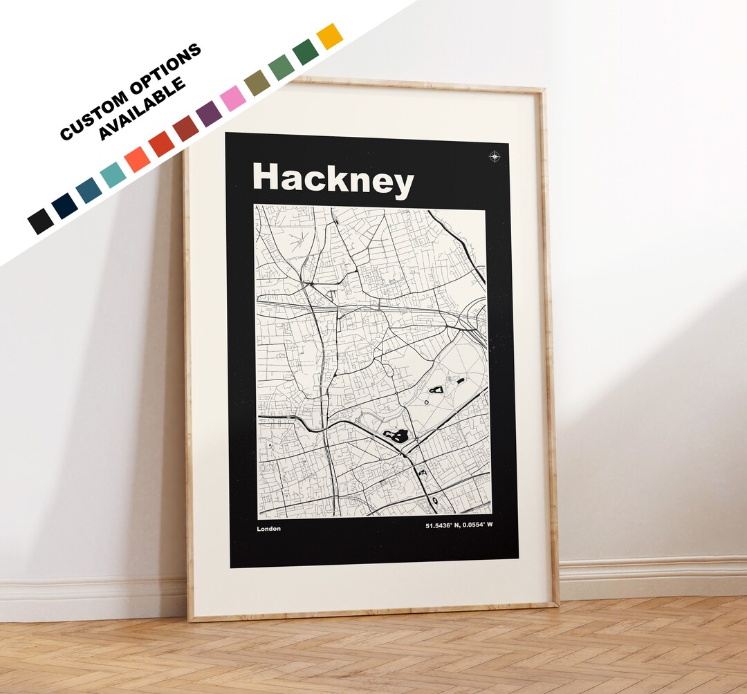Hackney Map Print - Custom Options/colours Available - Prints or Framed ...