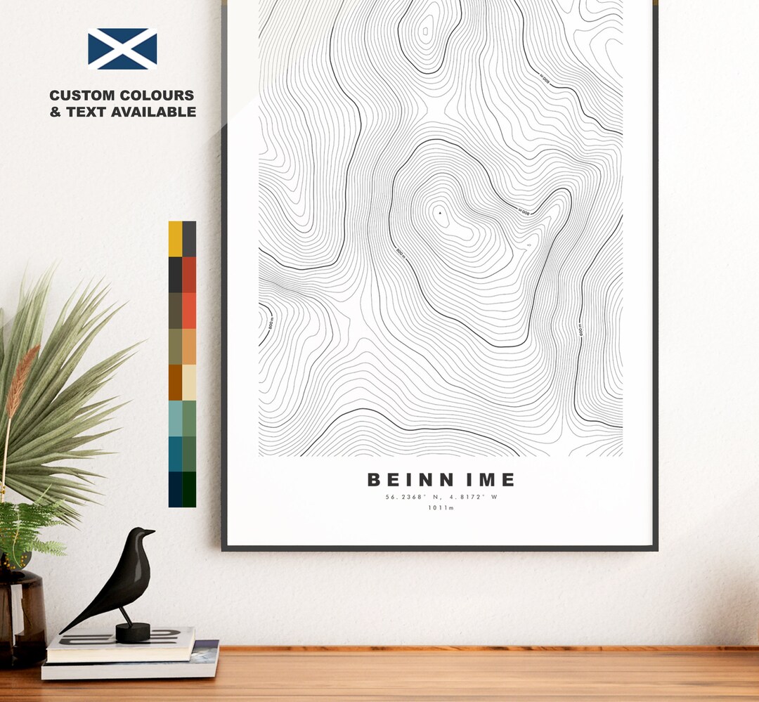 Beinn Ime Print - Contour Map - Beinn Ime Poster - Scotland ...