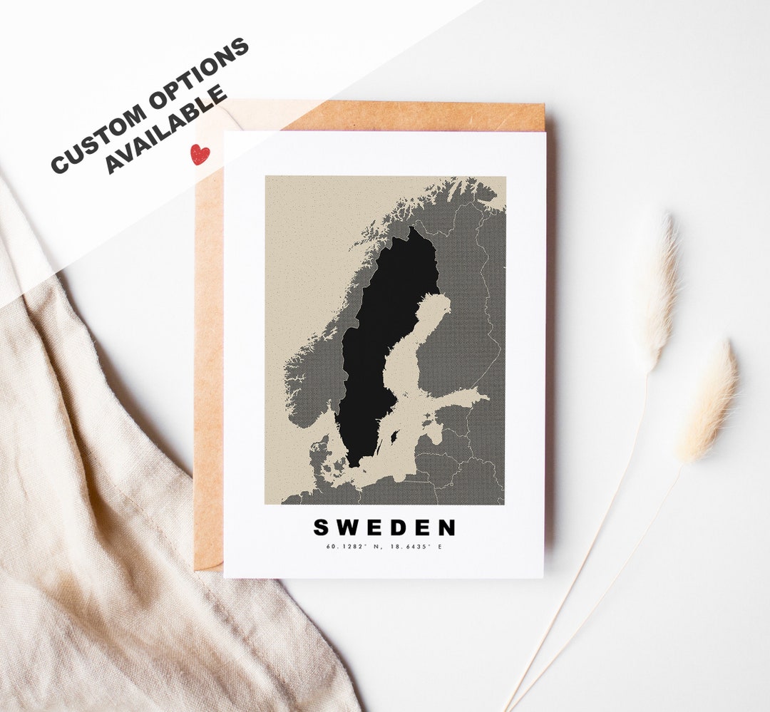 Sweden Custom Greeting Card - Kraft Envelope Included - Custom Text ...