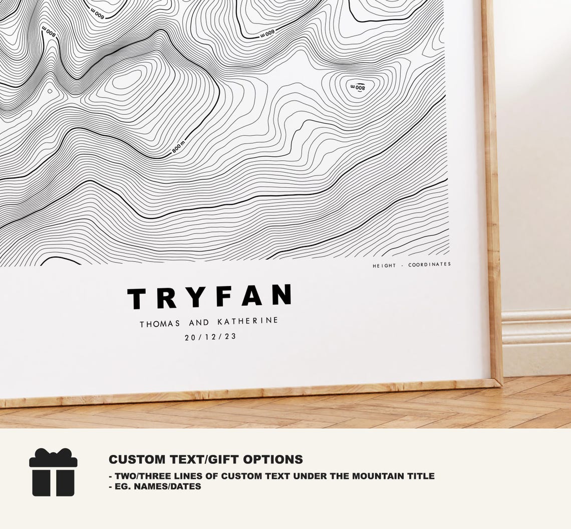 Tryfan Print - Contour Map - Snowdonia - Wales - Topographic Map ...
