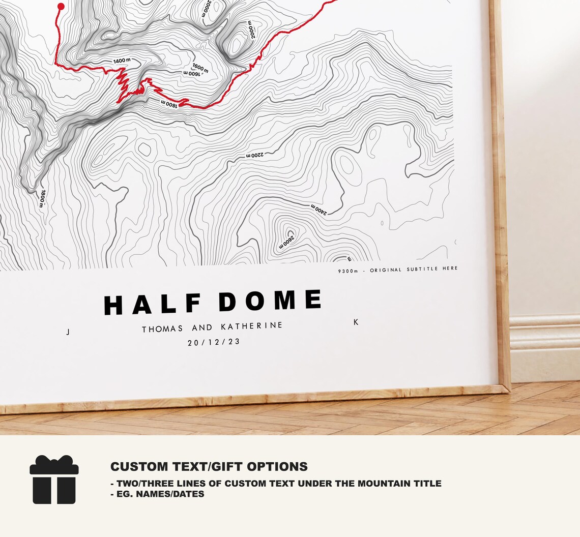 Half Dome Trail Map Print - Trail and Contour Map - Topography ...