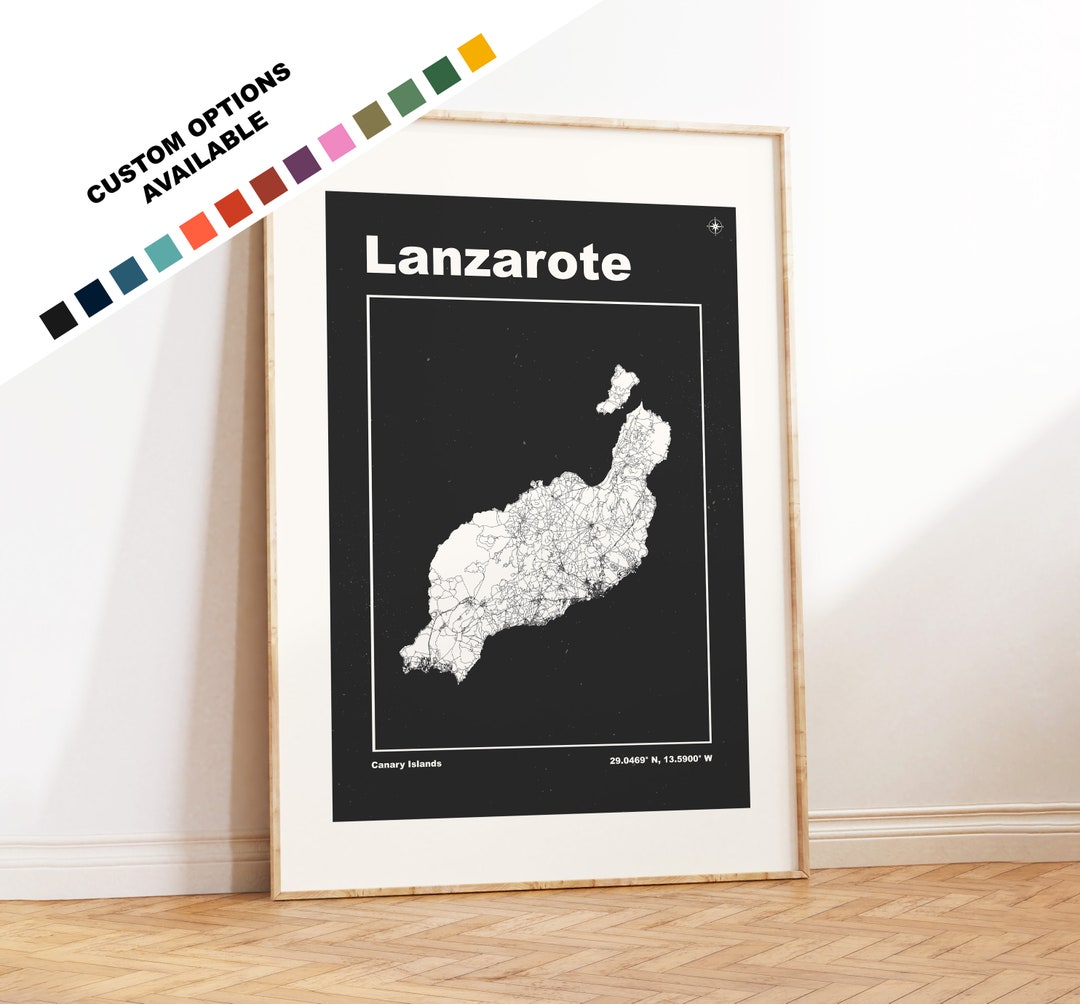 Lanzarote Map Print - Custom Options/colours Available - Prints or ...