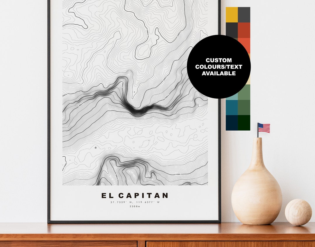 El Capitan Print - Contour Map Print - Topographic Map - Print - Wall ...
