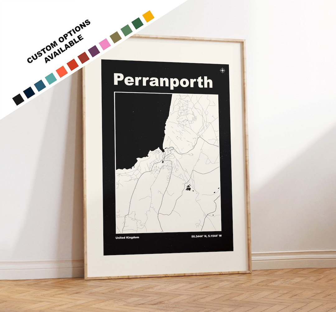 Perranporth Map Print Custom Options/colours Available - Etsy