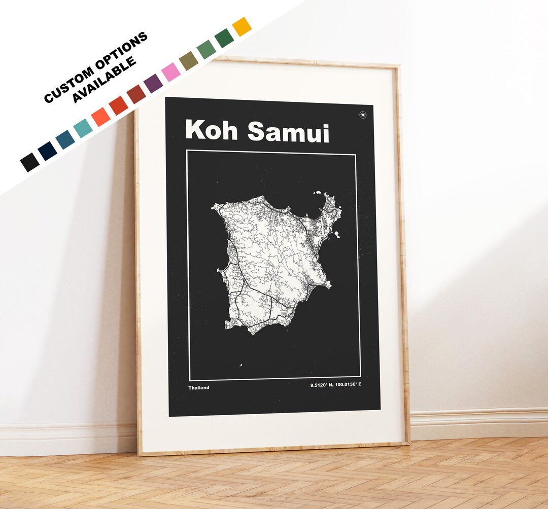 Koh Samui Map Print - Custom Options/colours Available - Prints or ...