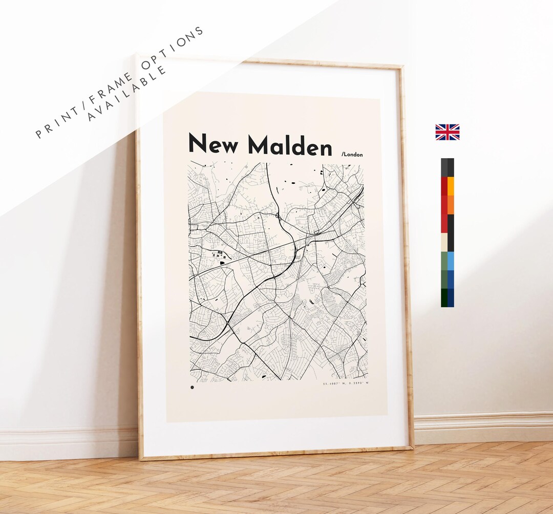 New Malden Map Print - Custom Options/colours Available - Prints or ...