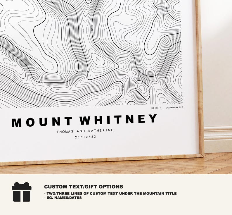 Mount Whitney Map Print - Contour Map Print - Topographic Map - Poster ...