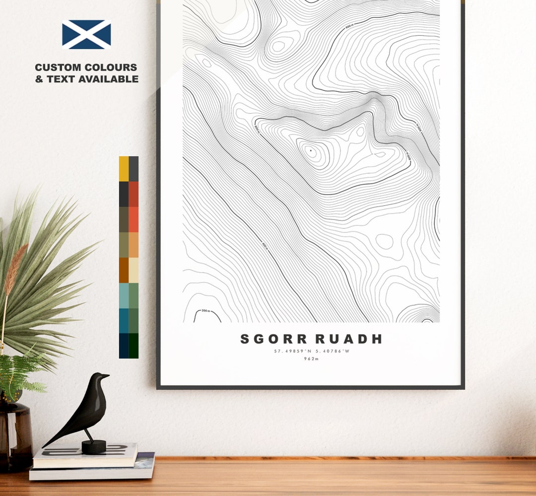 Sgorr Ruadh Print - Contour Map - Sgorr Ruadh Poster - Scotland ...