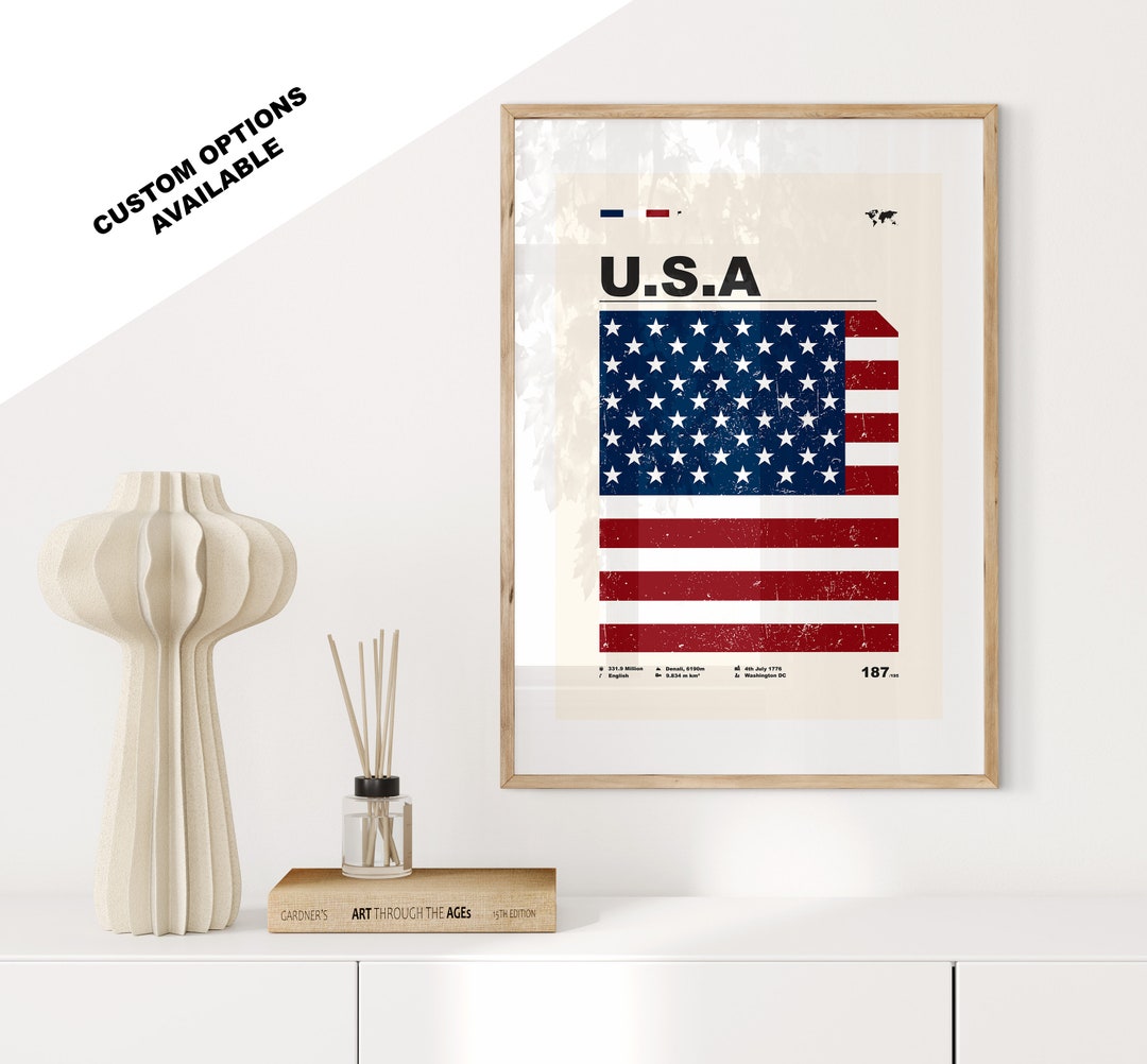 United States Flag Print - USA Flag Poster - Mid Century Modern ...