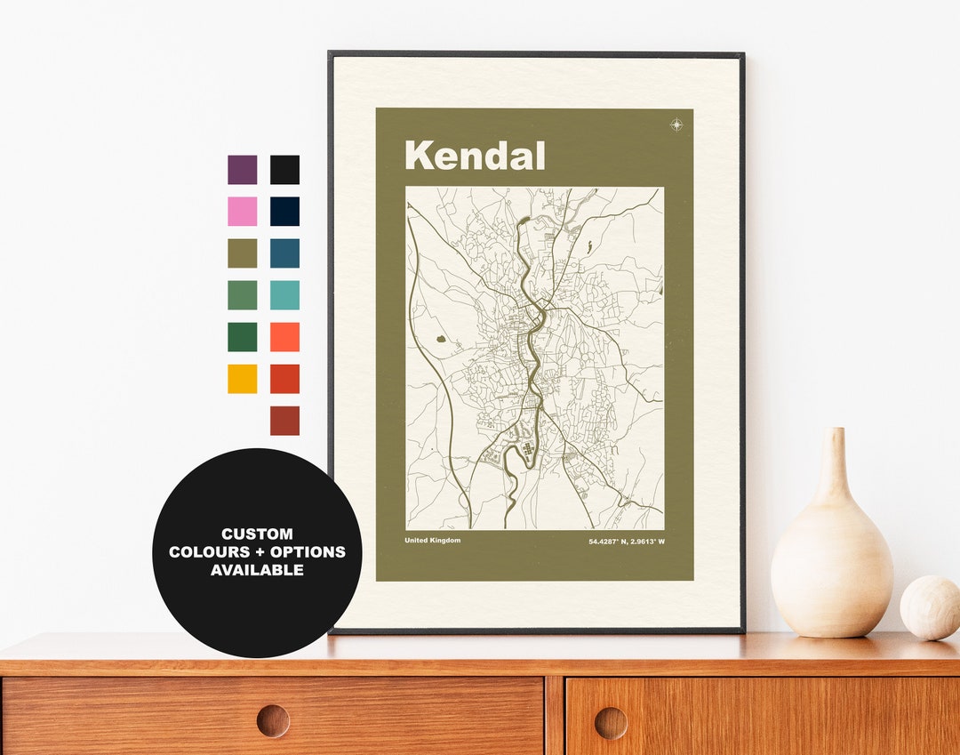 Kendal Map Print Mid Century Modern Colours Retro - Etsy