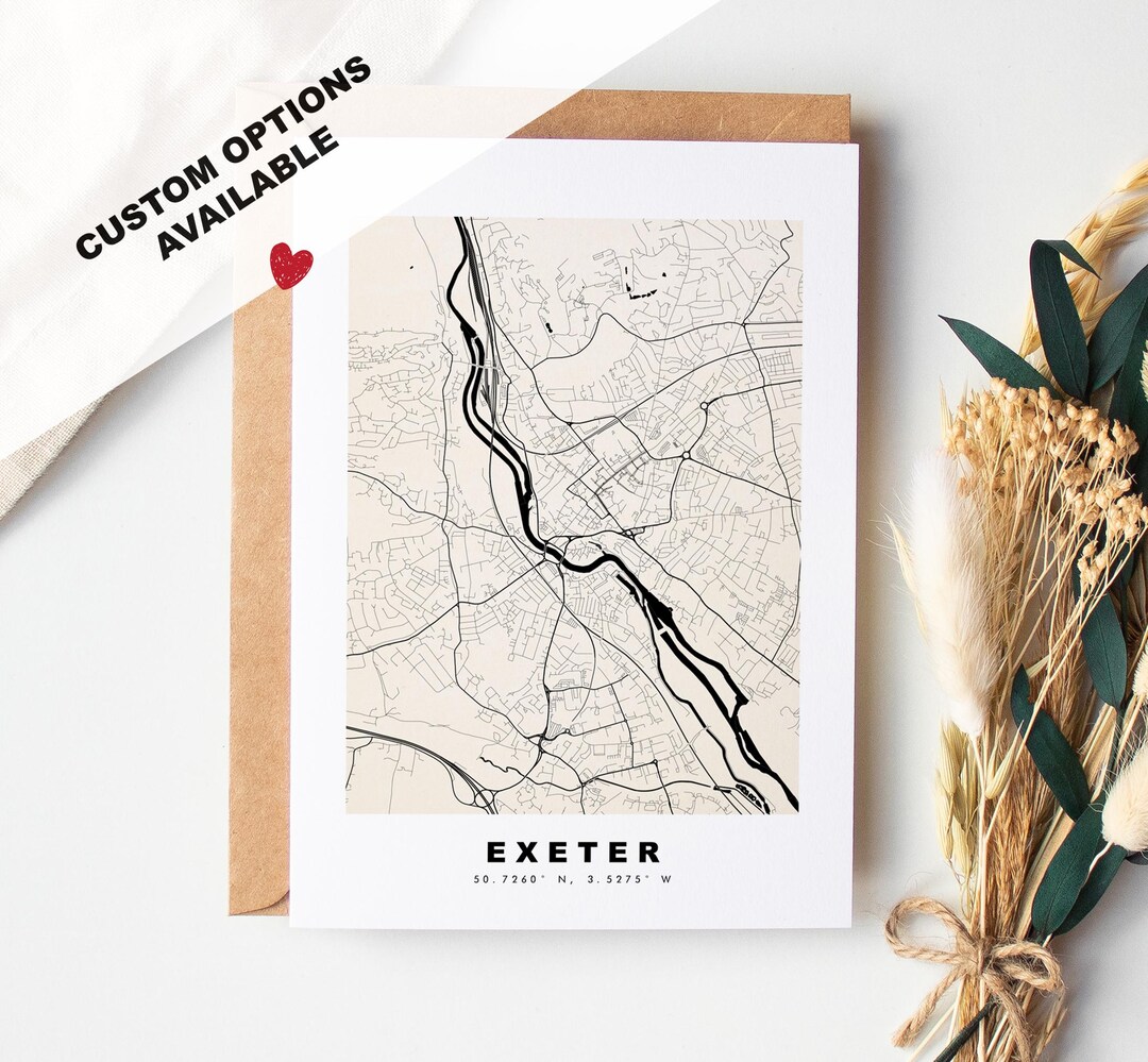 Exeter Map Greeting Card - Custom Options Available - Custom Map ...