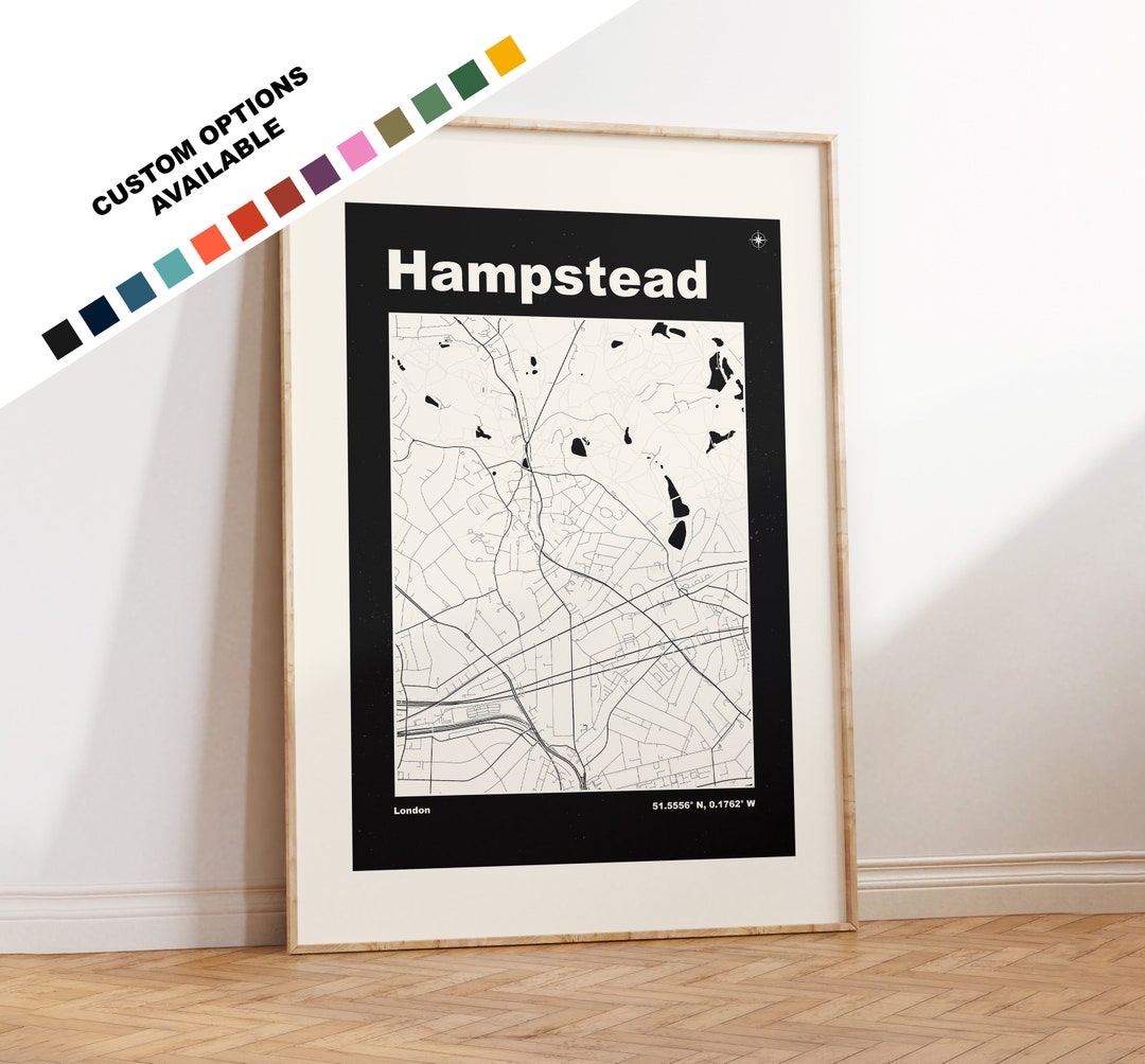 Hampstead Map Print - Custom Options/colours Available - Prints or ...