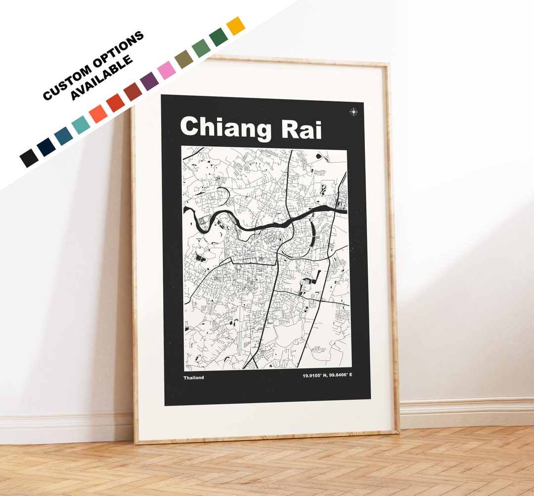 Chiang Rai Map Print - Custom Options/colours Available - Prints or ...