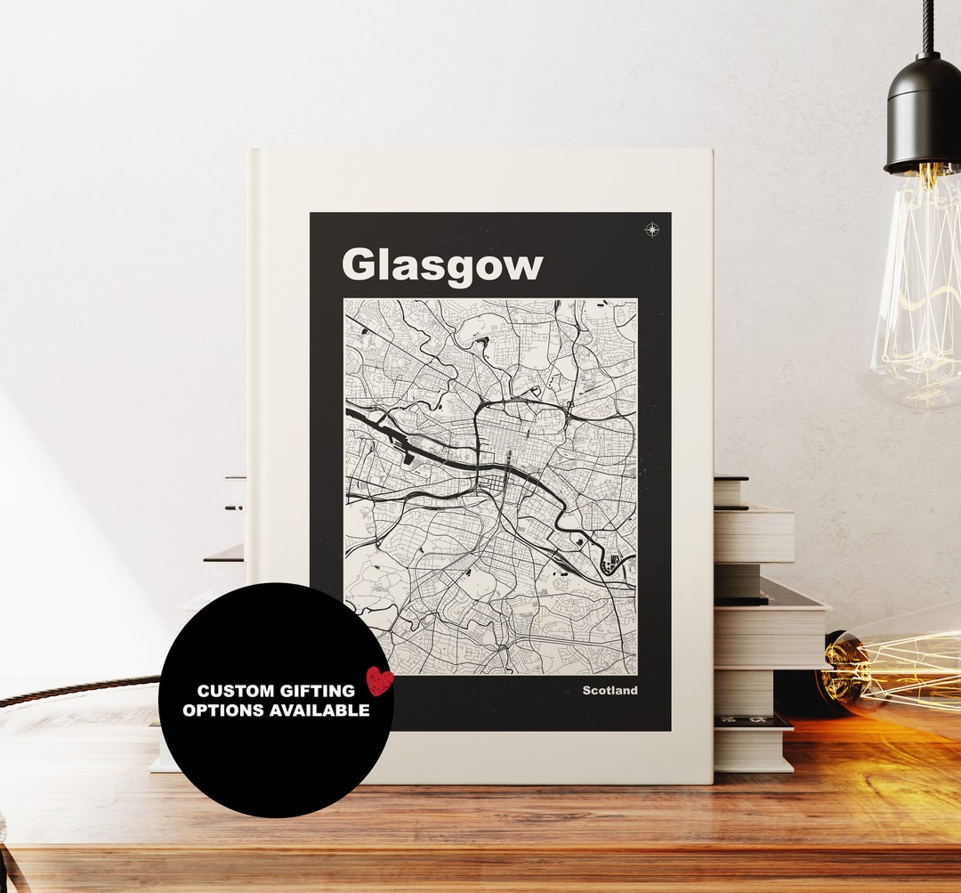 Glasgow Map Notebook - A5 or A4 - Map Notebook - Hardcover Journal ...