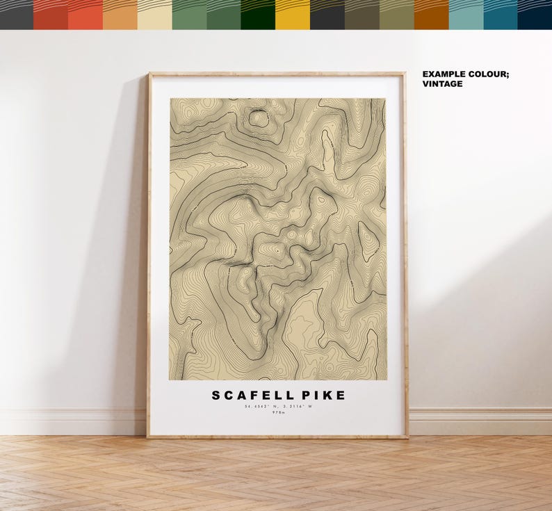 Scafell Pike Print - Contour Map - Scafell Pike Poster - Lake District ...