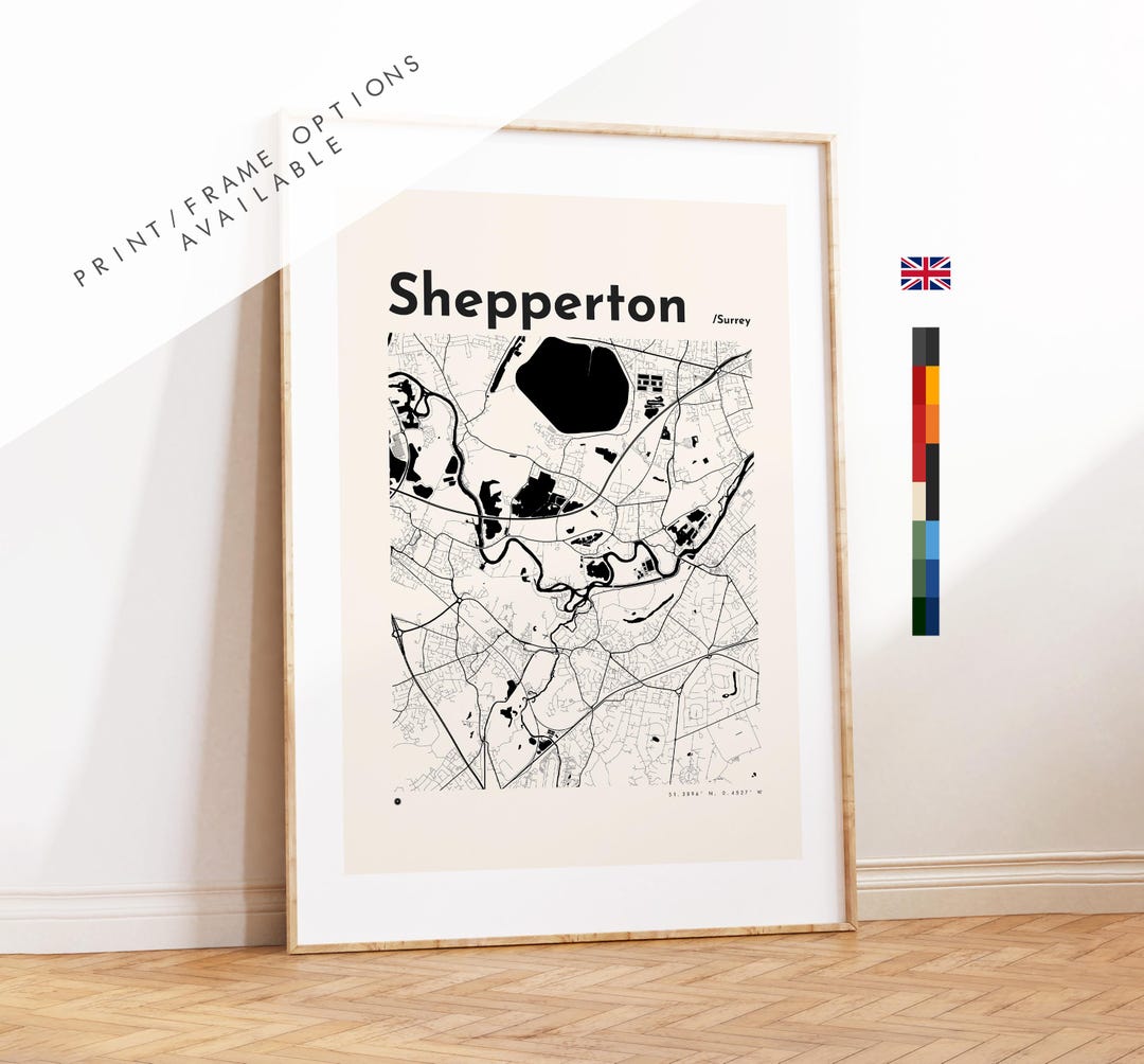 Shepperton Map Print - Custom Options/colours Available - Prints or ...