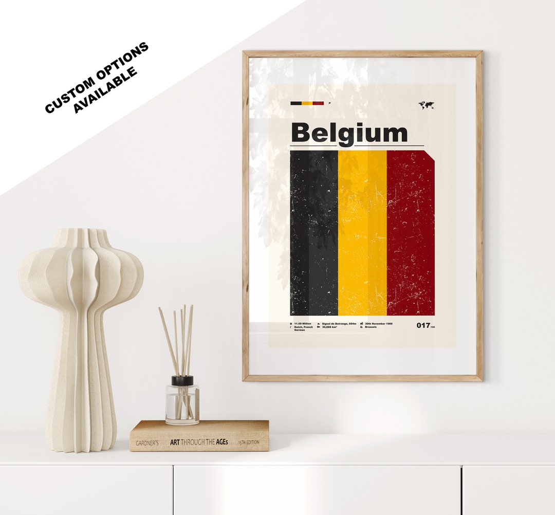 Belgium Flag Print - Flag Poster - Mid Century Modern - Custom Options ...