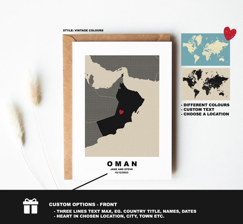 Oman Custom Greeting Card - Kraft Envelope Included - Custom Text ...