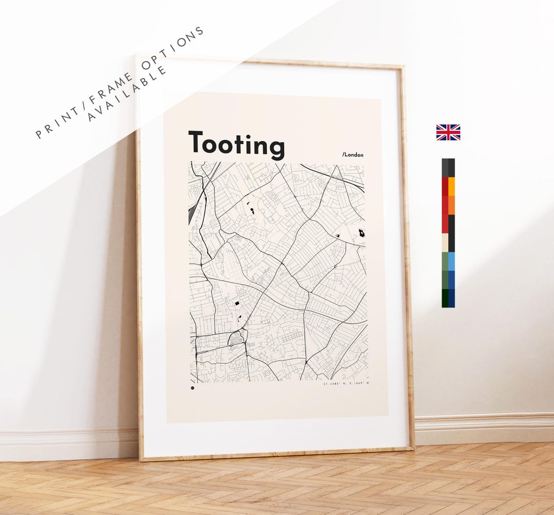 Tooting Map Print - Custom Options/colours Available - Prints or Framed ...
