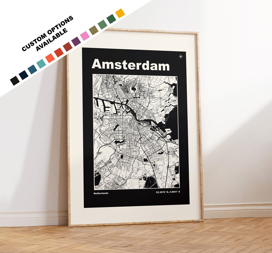 Amsterdam Map Print Custom Text Options Amsterdam Map - Etsy
