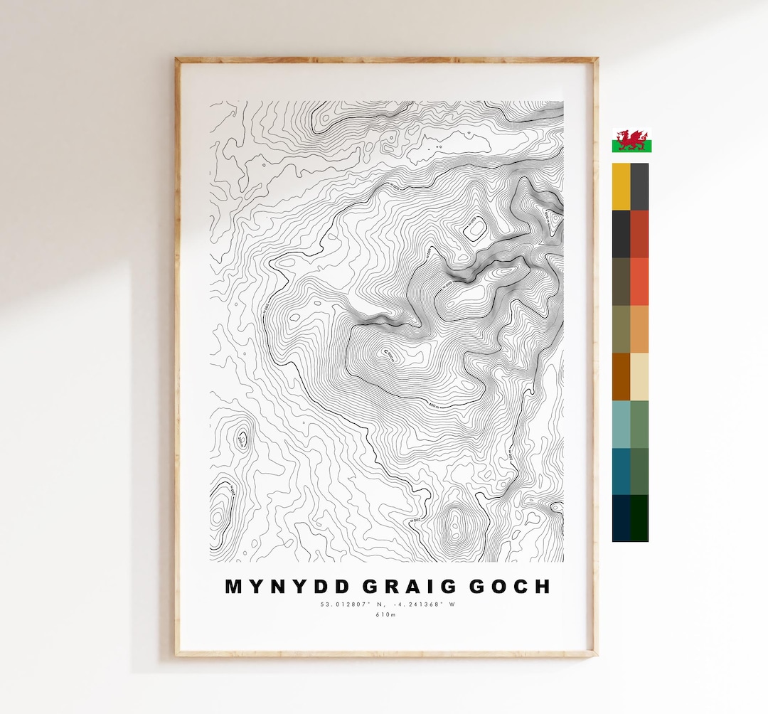 Mynydd Graig Goch Print - Contour Map - Mynydd Graig Goch Poster ...