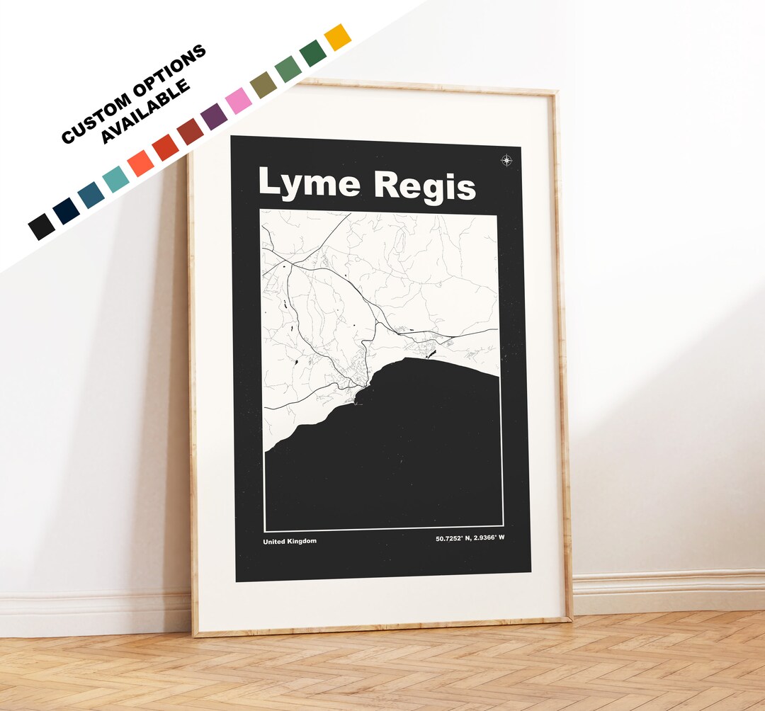 Lyme Regis Map Print - Custom Options/colours Available - Prints or ...