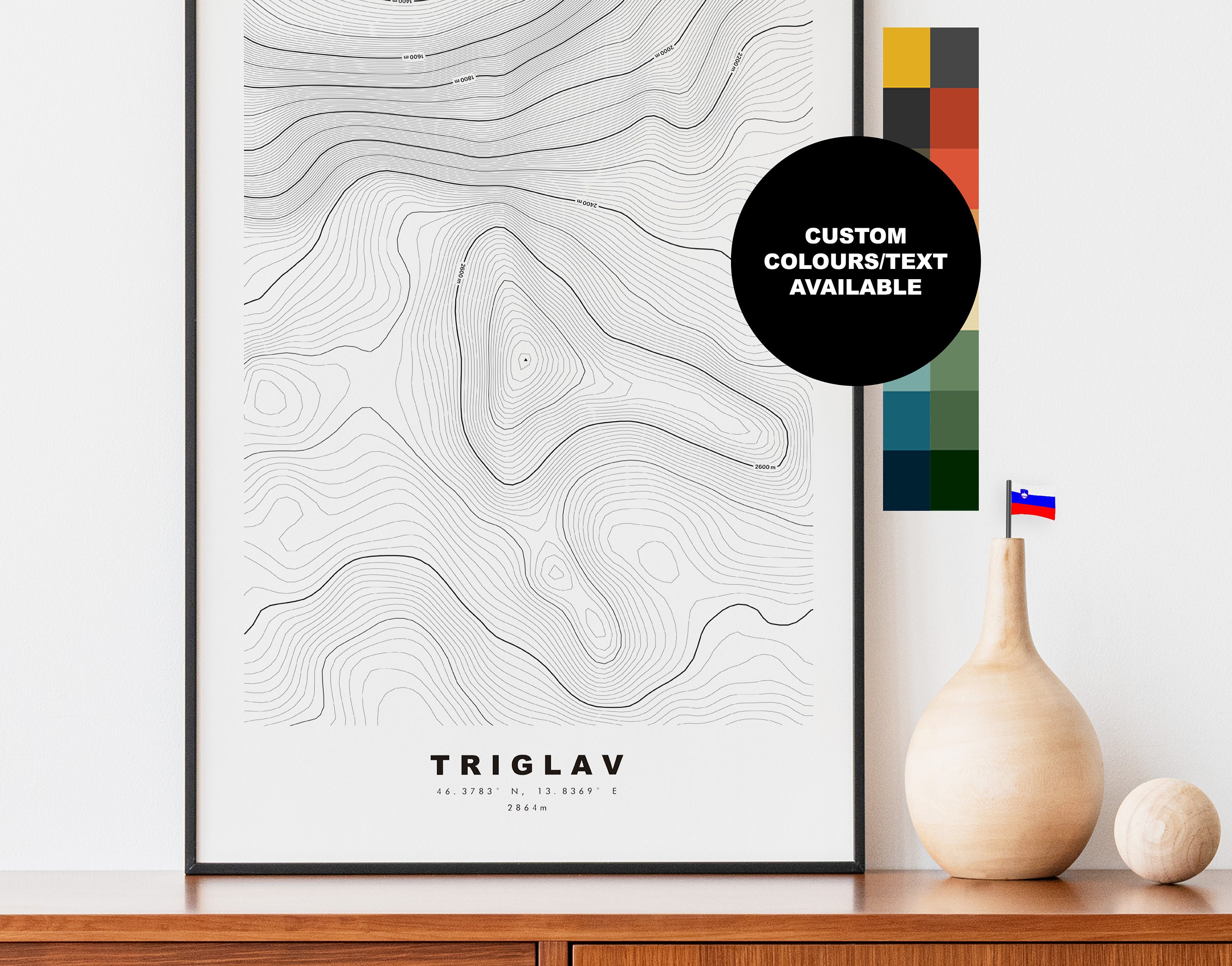 Triglav Print - Contour Map - Slovenia - Topographic Map - Print ...