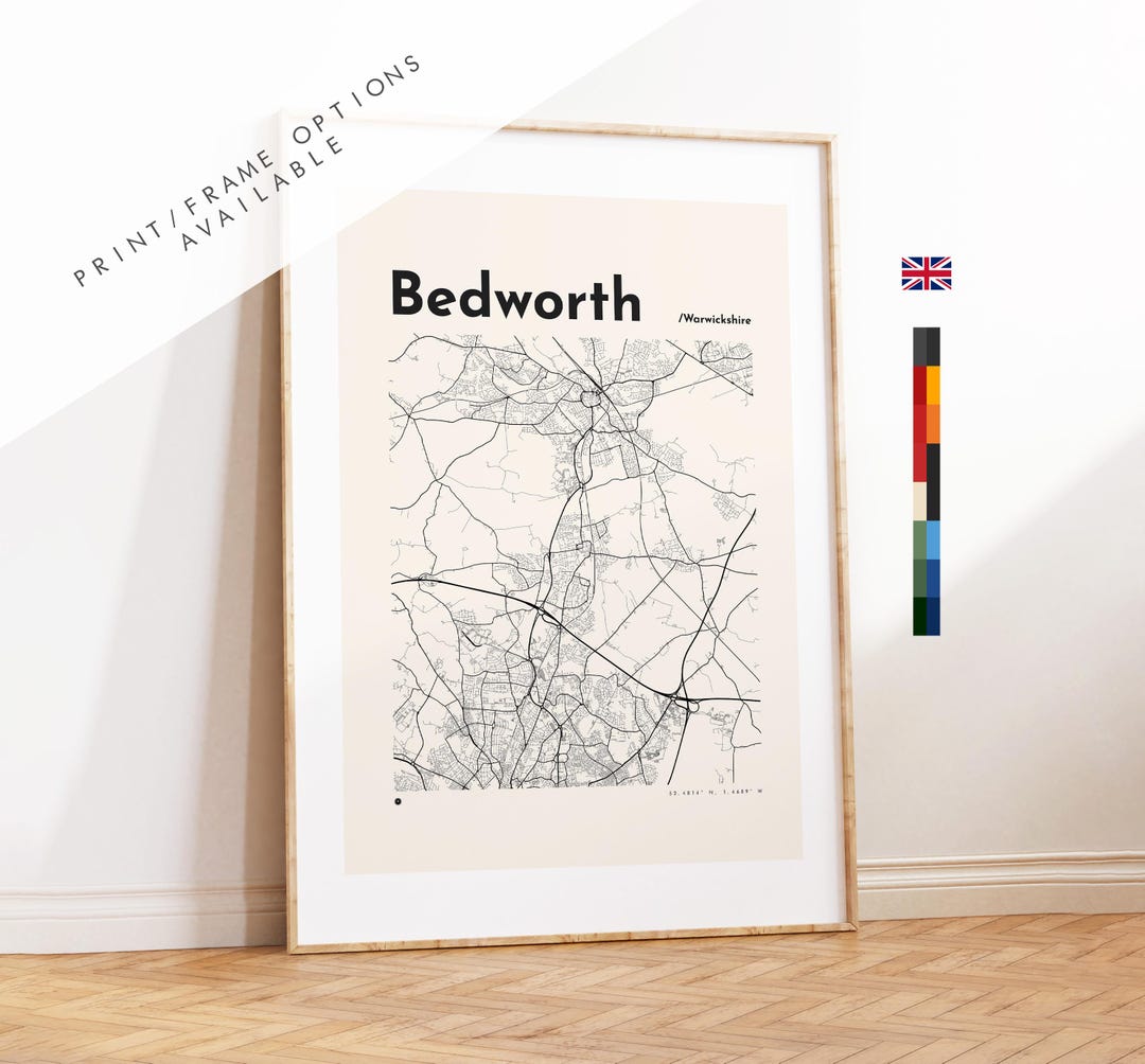 Bedworth Map Print - Custom Options/colours Available - Prints or ...