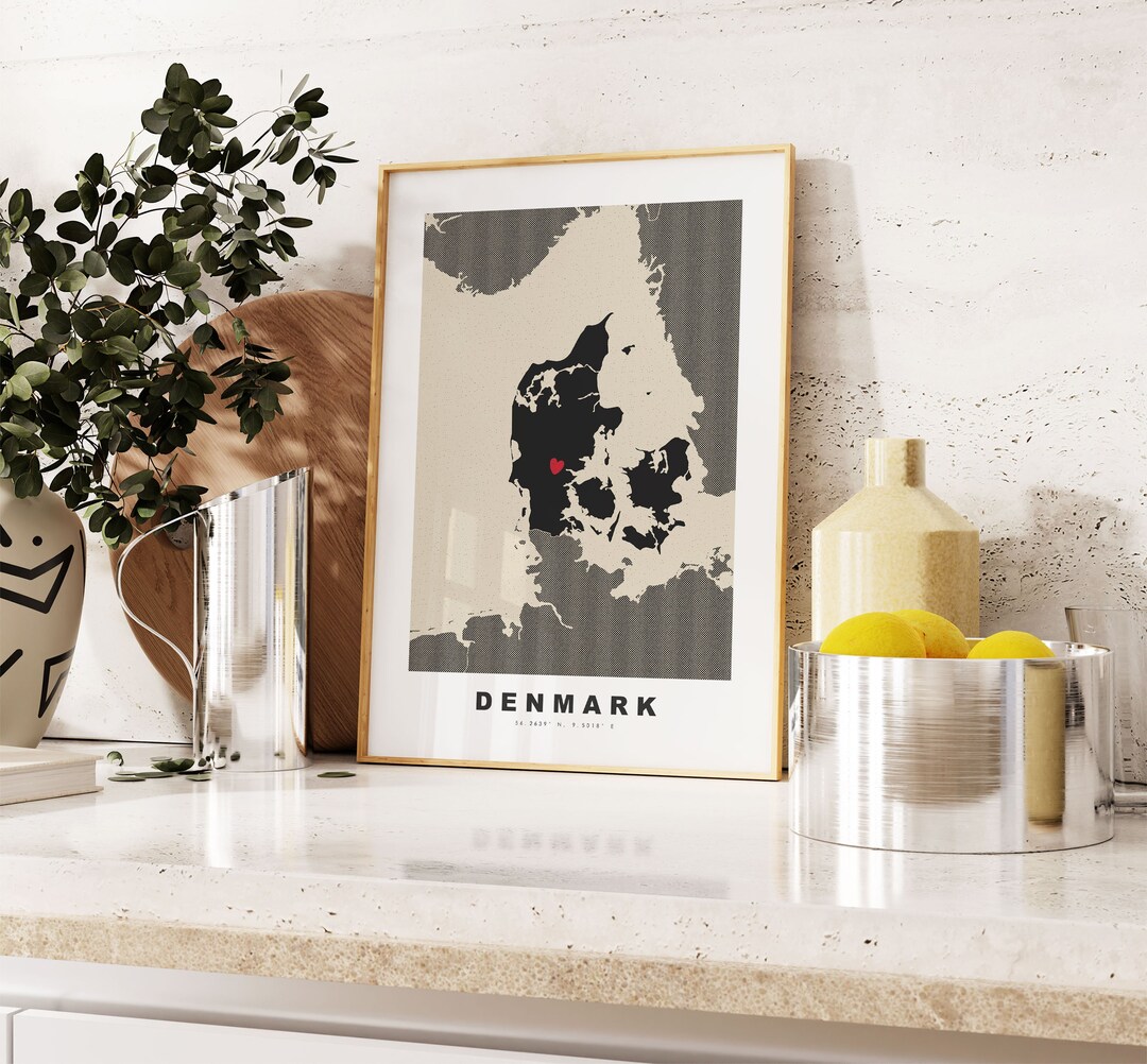 Denmark Print - Custom Map Print - Personalised Text Gift Options ...