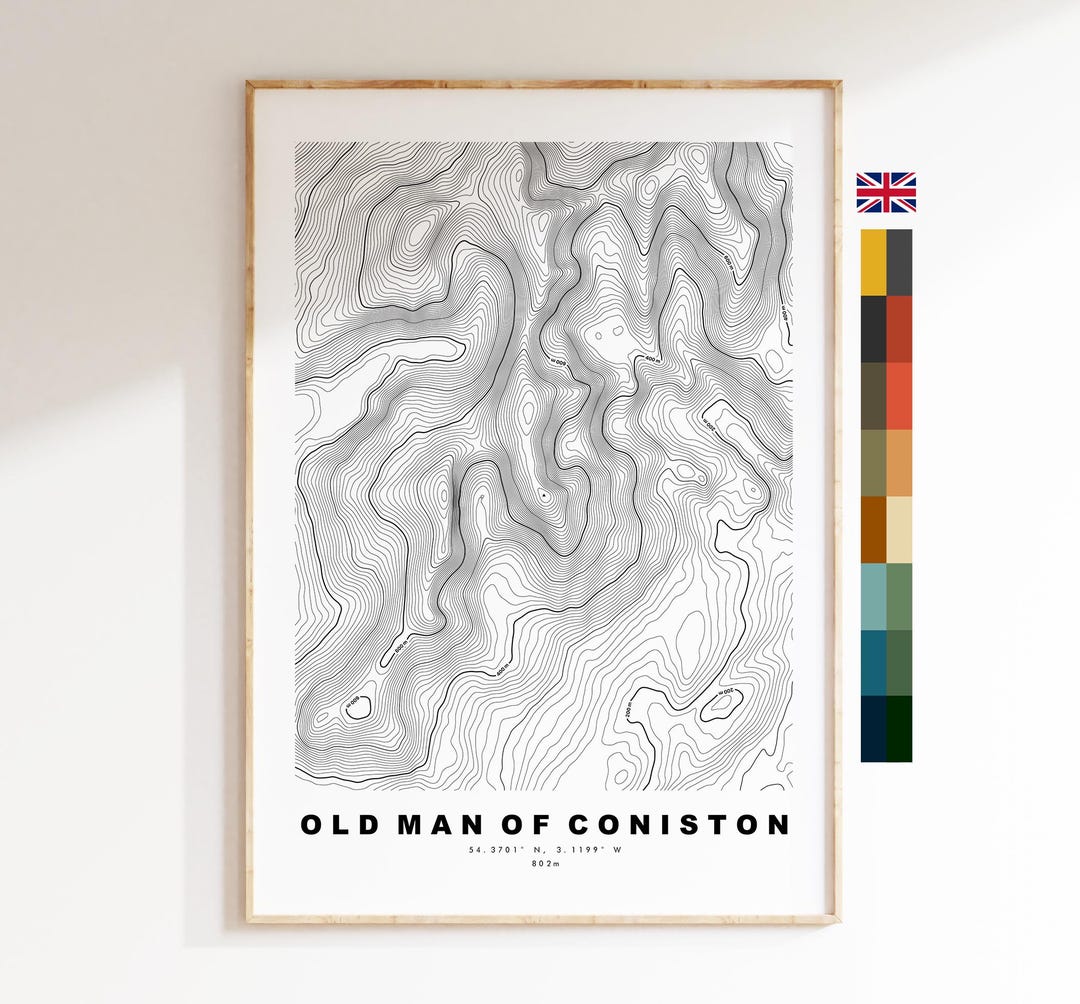 Old Man of Coniston Print - Contour Map - Old Man of Coniston Map ...