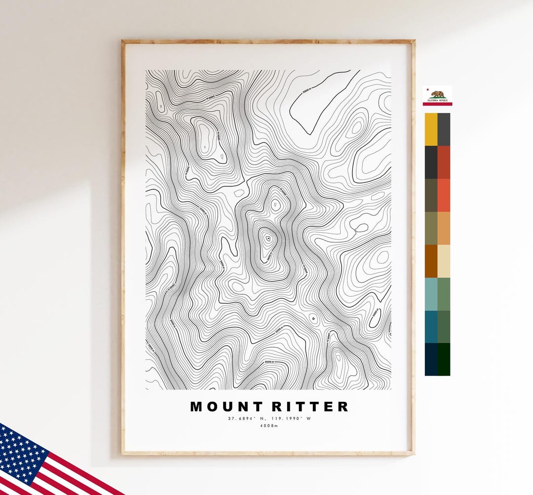 Mount Ritter Map Print - Contour Map Print - Topographic Map - Poster ...