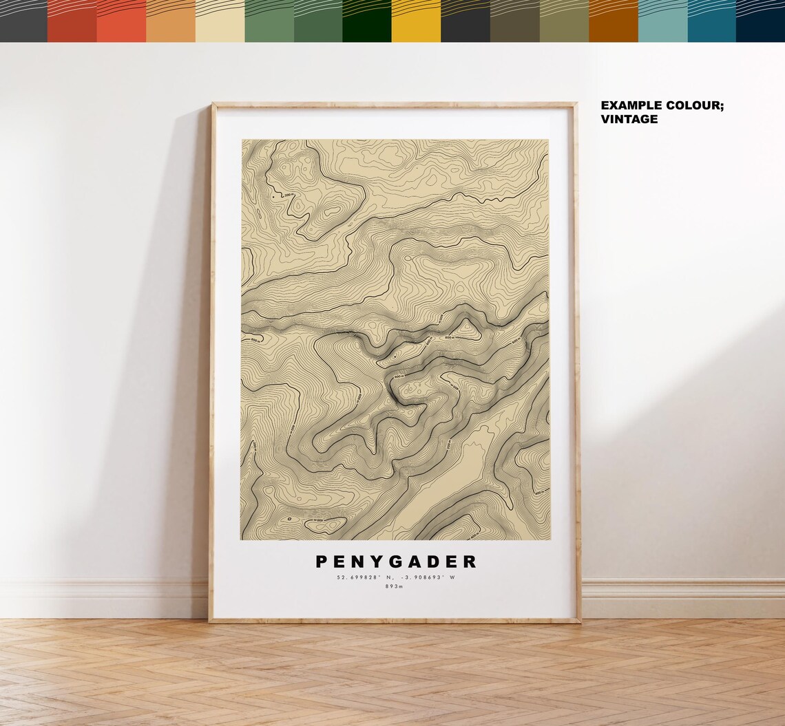 Penygader Print - Contour Map - Snowdonia - Wales - Topographic Map ...