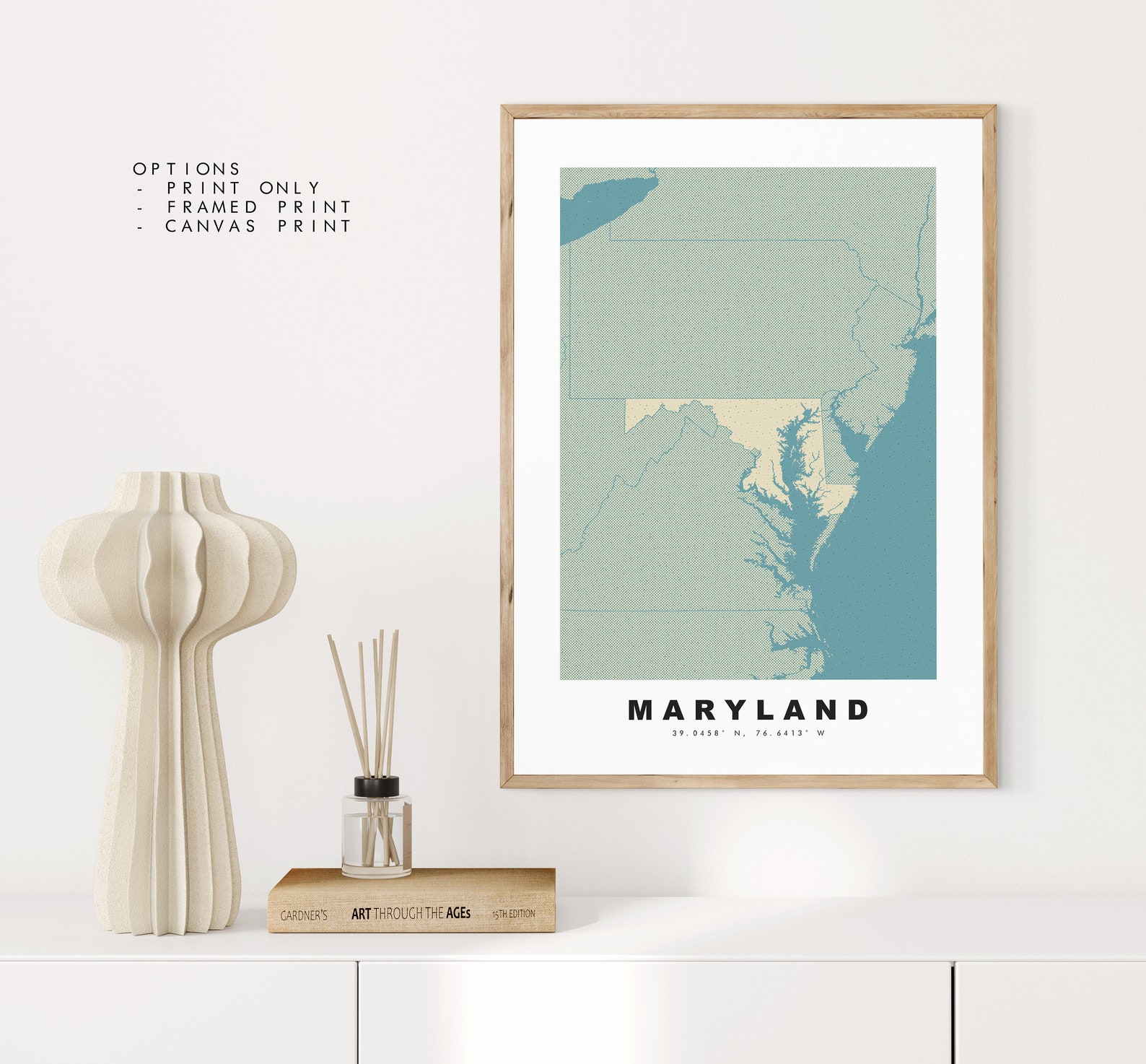 Maryland Map Print - Personalised Map Gift - Framed or Canvas Options ...