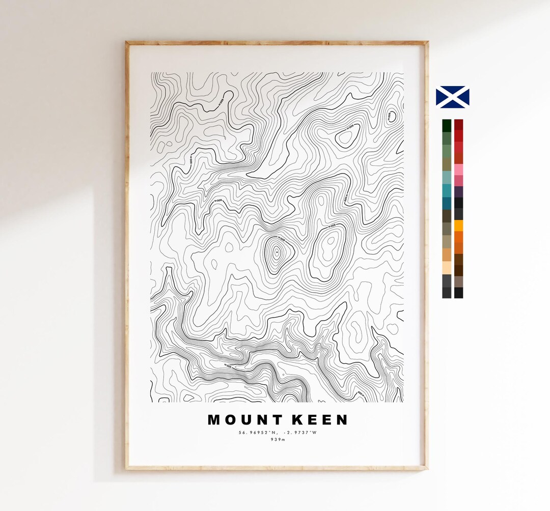 Mount Keen Print - Contour Map - Mount Keen Poster - Scotland ...