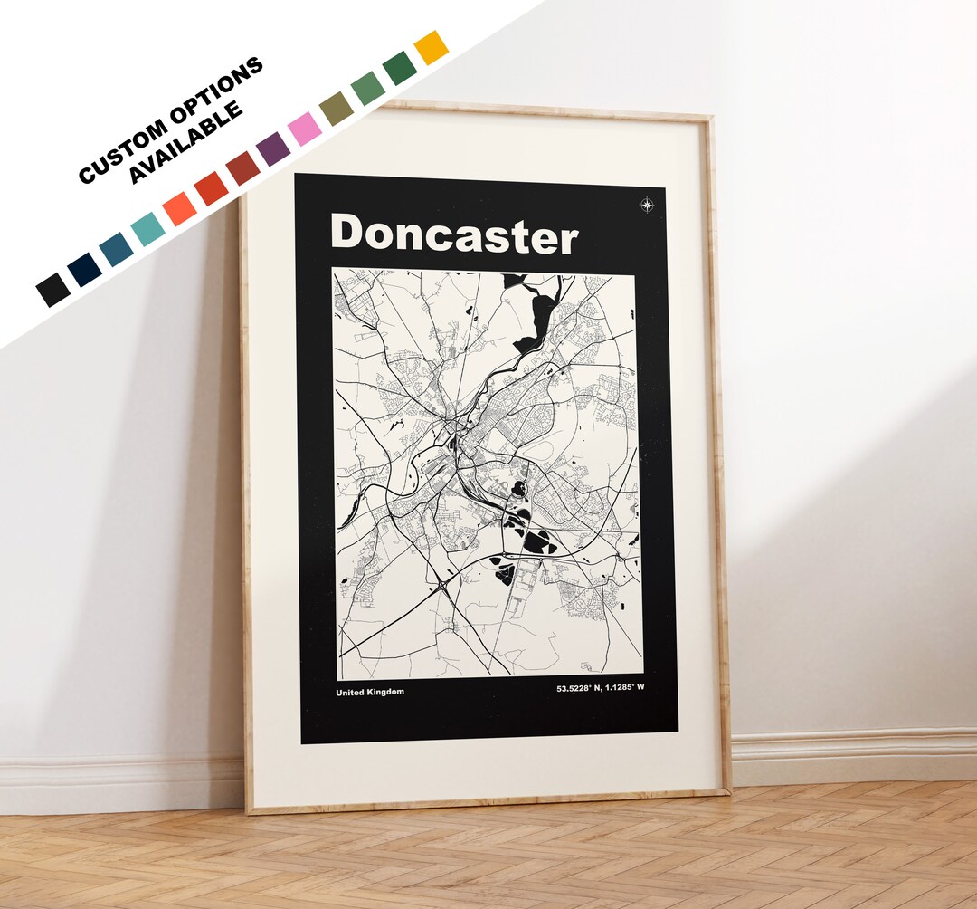 Doncaster Map Print Custom Options/colours Available Prints or Framed ...