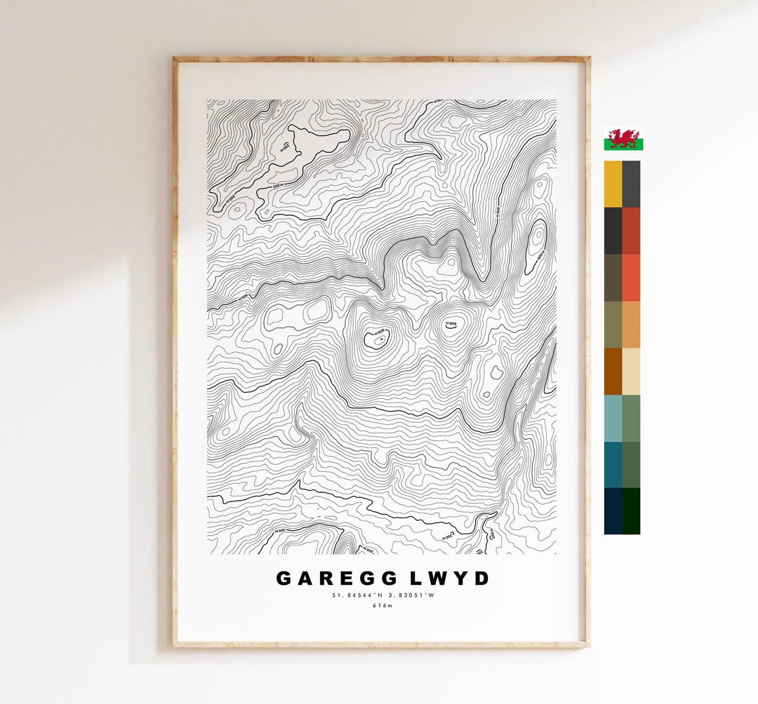 Garreg Lwyd Print Contour Map Black Mountain Wales Topographic Map ...