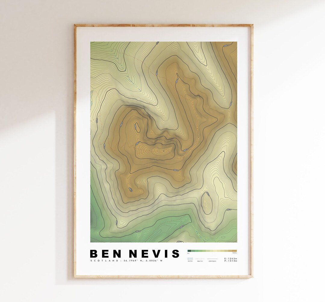 Ben Nevis Map Print - Topographic Map Print - Contour Map - Grampains ...