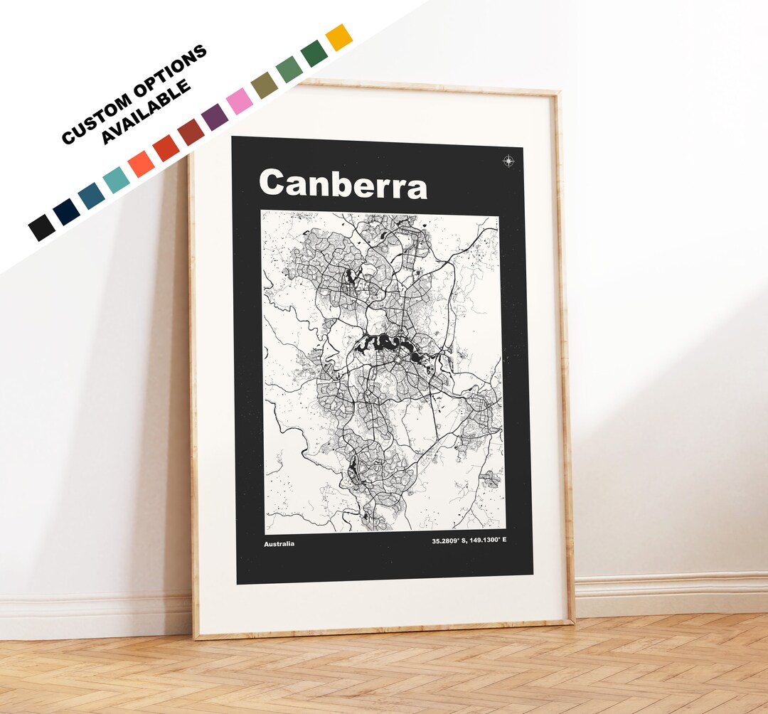 Canberra Map Print - Custom Options/colours Available - Prints or ...