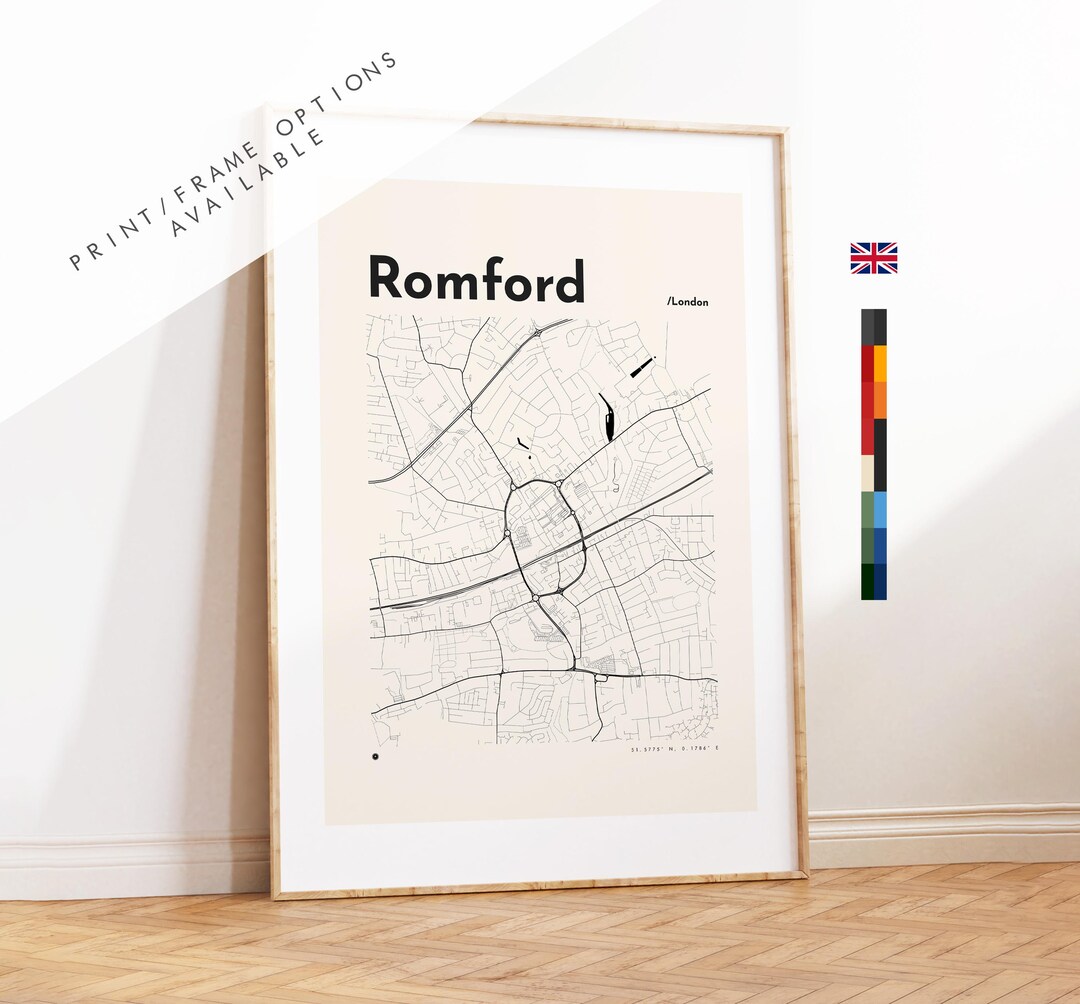 Romford Map Print - Custom Options/colours Available - Prints or Framed ...