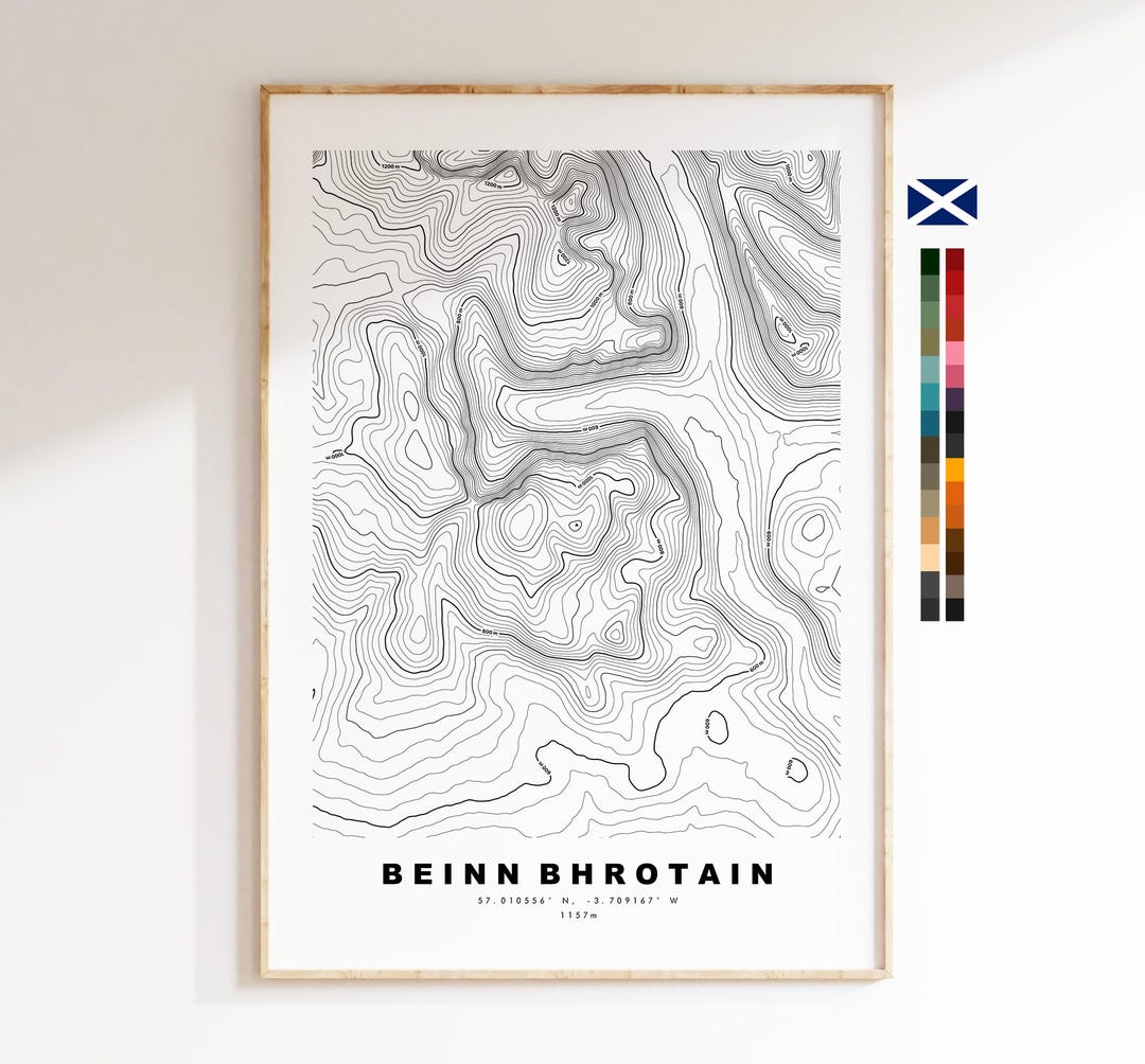 Beinn Bhrotain (ben Vrottan) Print - Contour Map - Beinn Bhrotain ...