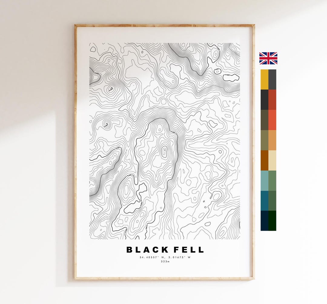 Black Fell Print (lake District) - Contour Map - Black Fell Lake ...