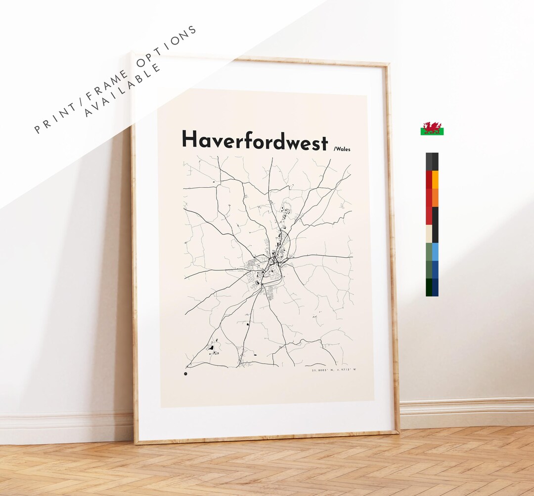 Haverfordwest Map Print - Custom Options/colours Available - Prints or ...