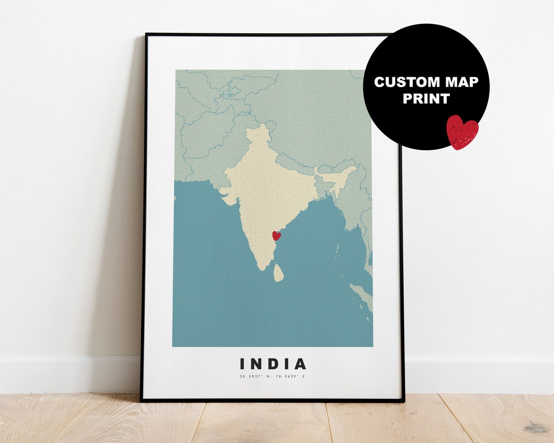 Custom India Map Print Personalised Map Gift Vintage Style - Etsy