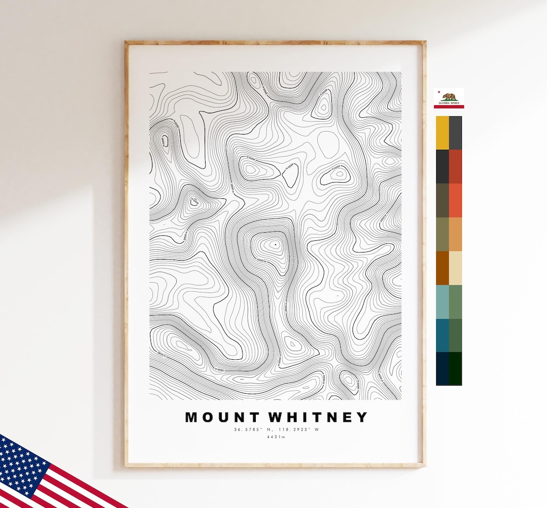 Mount Whitney Map Print - Contour Map Print - Topographic Map - Poster ...