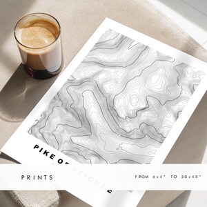 Pike of Stickle Print - Contour Map - Langdale Pikes Map - Lake ...