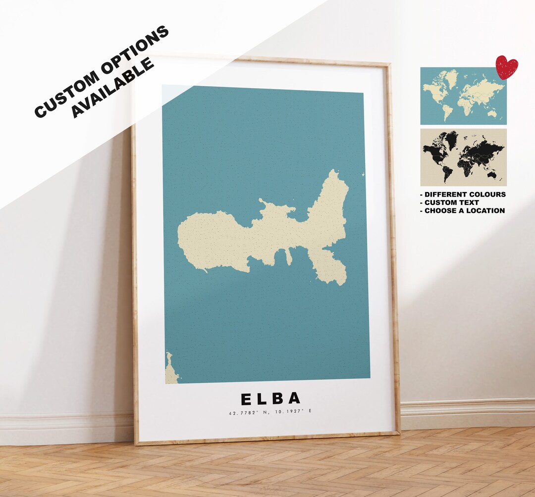 Elba Map Print Personalised Map Gift Framed or Canvas Options Available ...