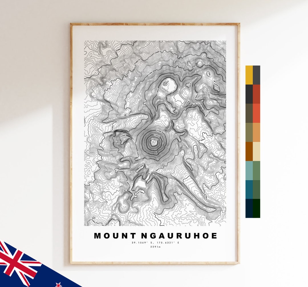 Mount Ngauruhoe Print - Contour Map - Topographic Map - Print - Poster ...