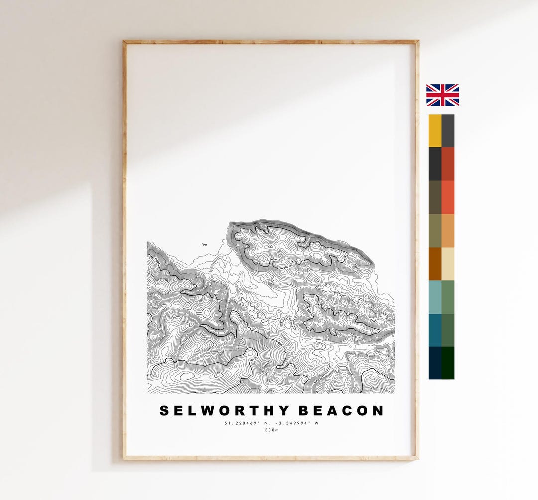Selworthy Beacon Print - Contour Map - Selworthy Beacon Map - Exmoor ...